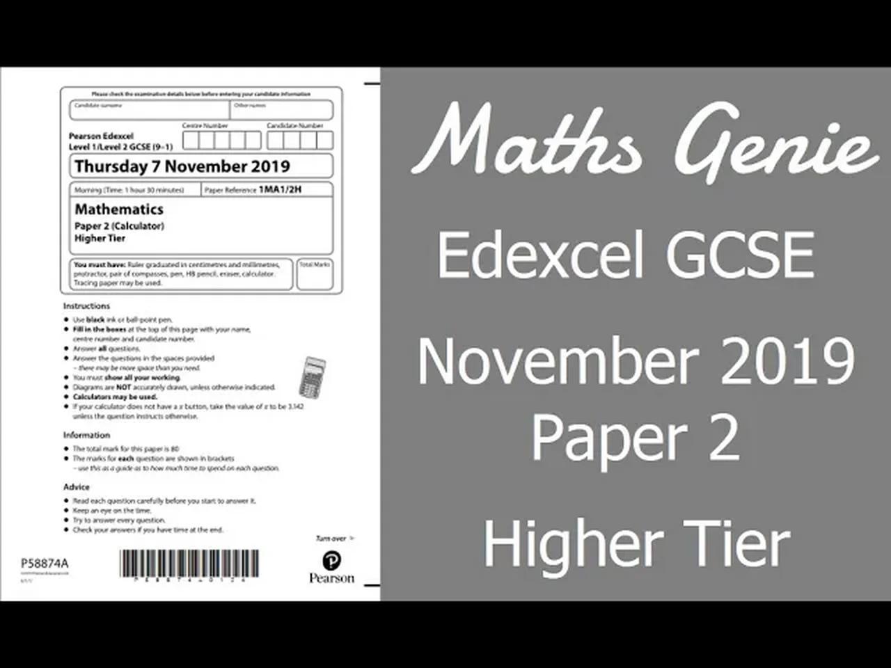 Edexcel GCSE Maths November 2019 2H Exam Paper Walkthrough