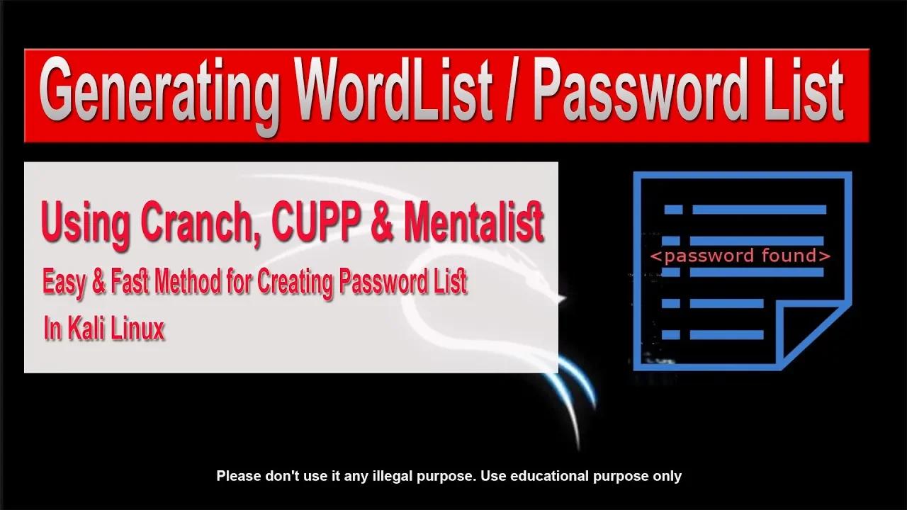 Generating WordList / Password List with crunch, cupp and mentalist [Bangla]