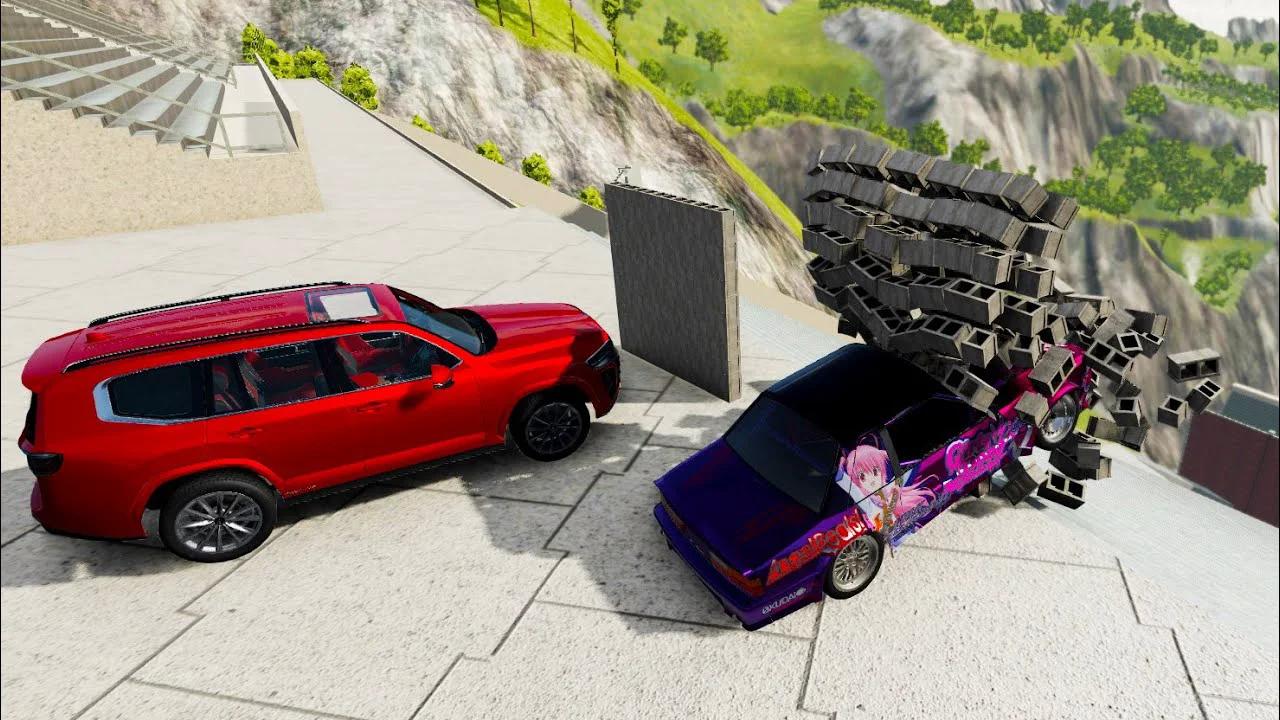 Insane Stairs Jumps Down Through Brick Wall (Crash Test) - BeamNG.drive ...