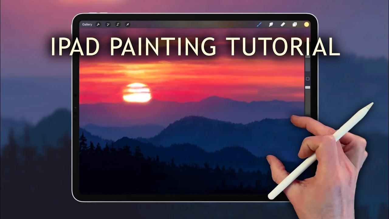 IPAD PAINTING TUTORIAL - Sunset Mountain Forests landscape in Procreate