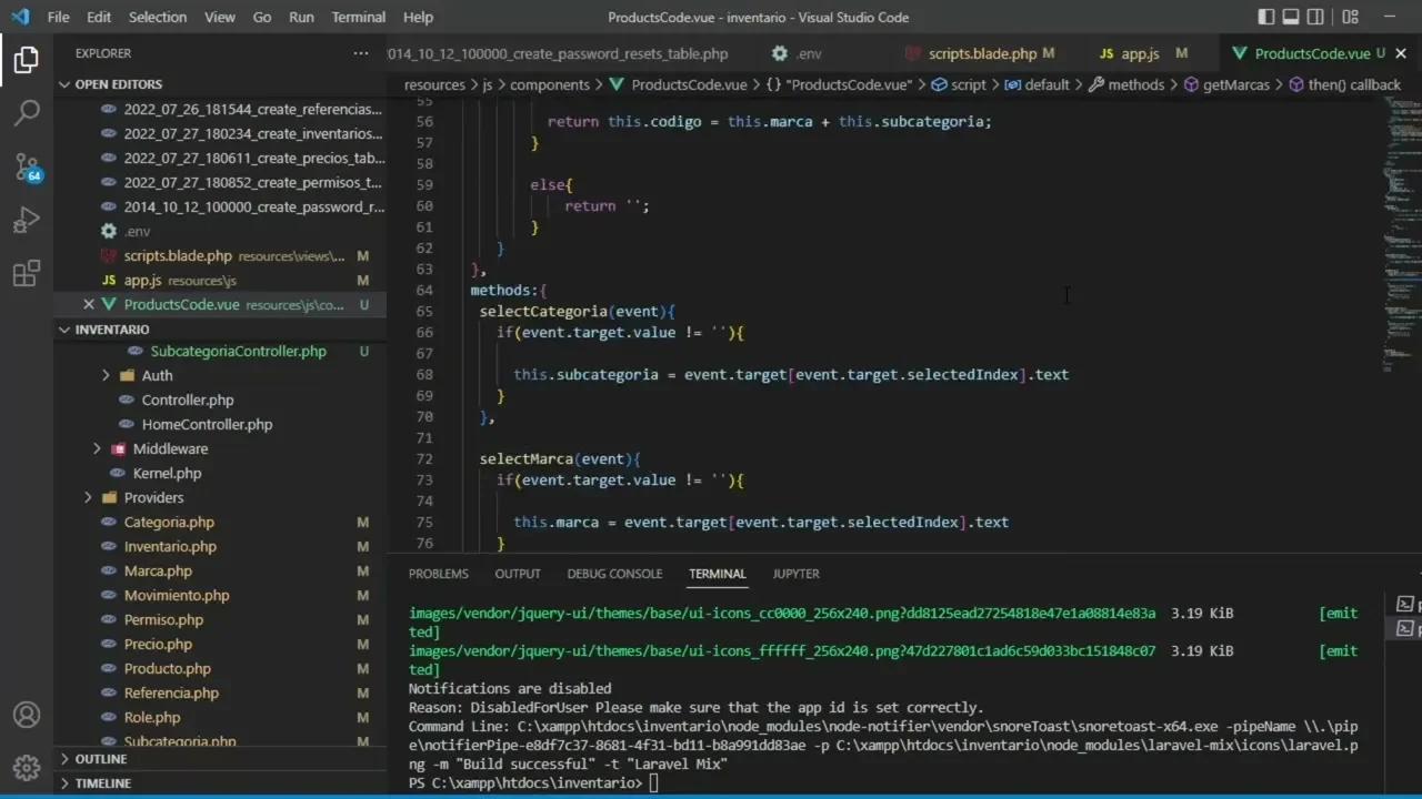 Sistema de control de inventario LLenando los select con opciones utilizando vue