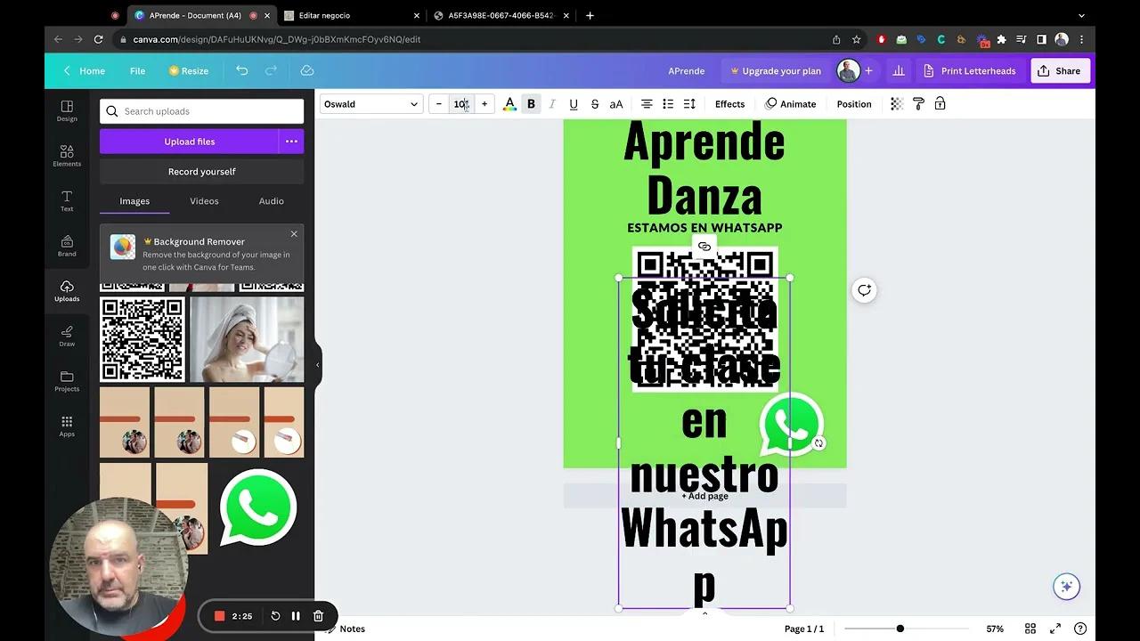 Plantilla para imprimir con código QR de WhatsApp