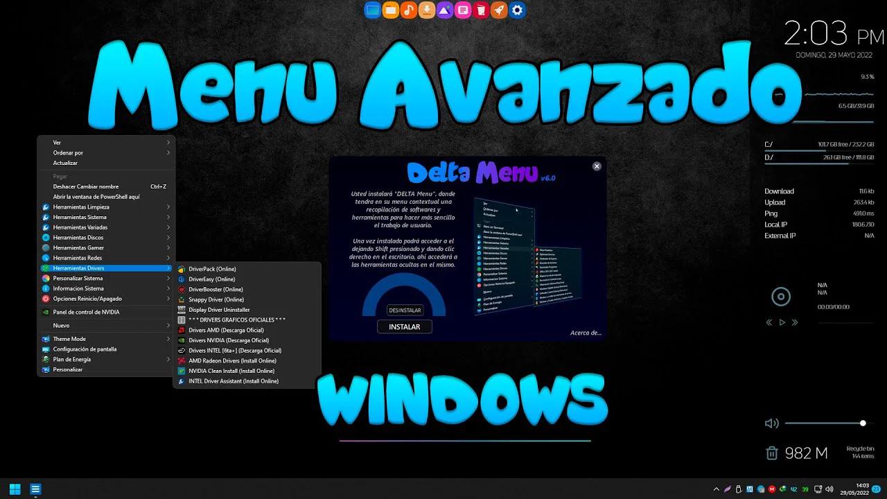 Menu Extendido avanzado para cualquier Windows / Muchas Herramientas