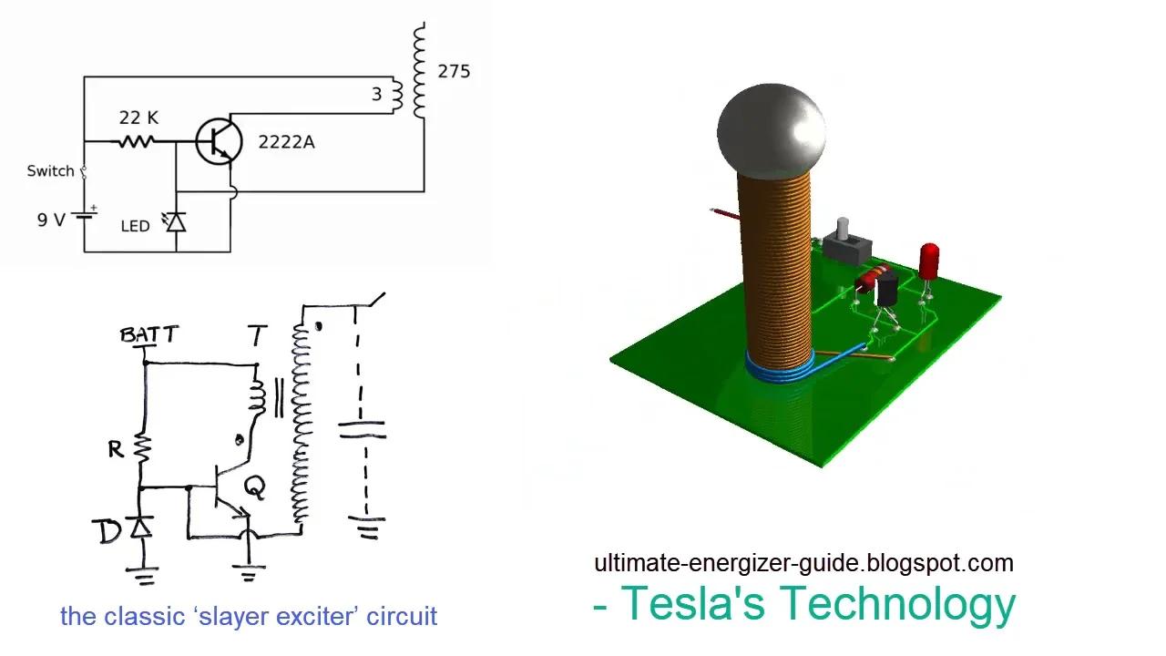 Tesla Coil Diagram without spark gap - Mini Tesla Coil uses NPN Transistor