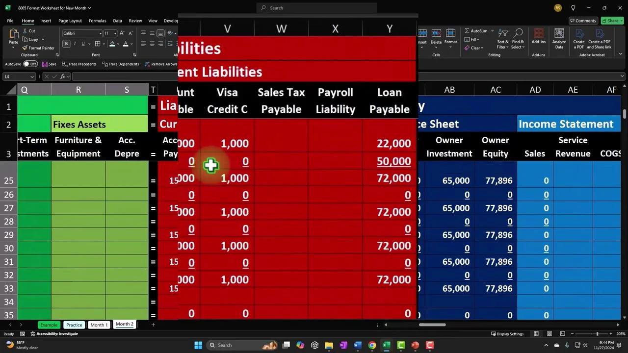 Format Worksheet for New Month 8005 Accounting Equation - Excel