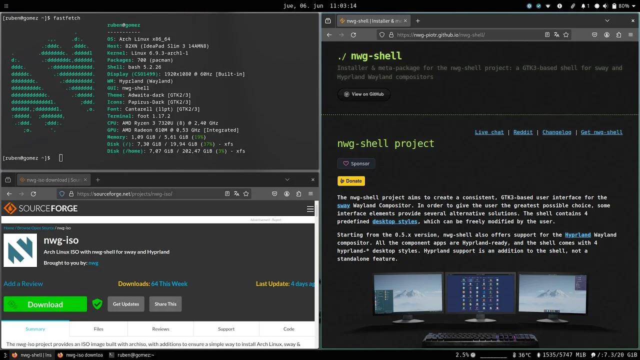 nwg-shell Hyprland & Sway sobre Arch Linux, configurados con sus ...