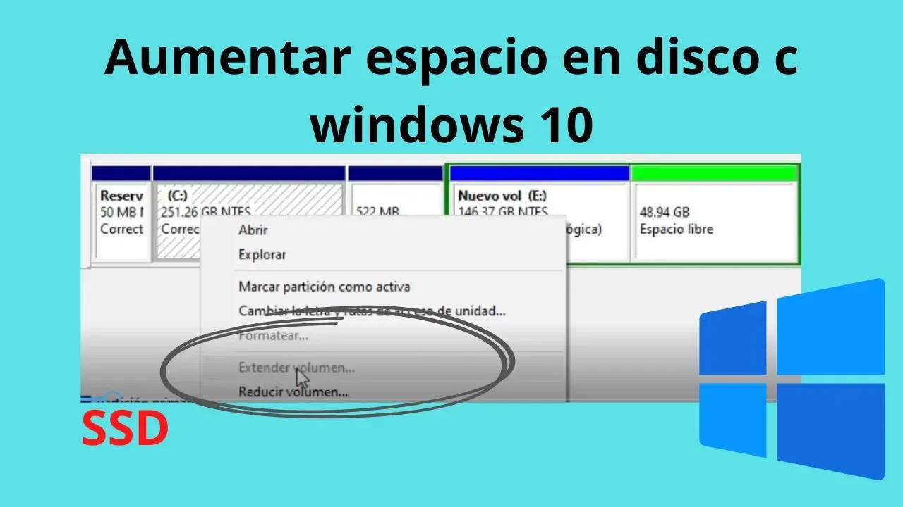 Aumentar espacio de disco local C no habilitado, solución windows 7,8,10