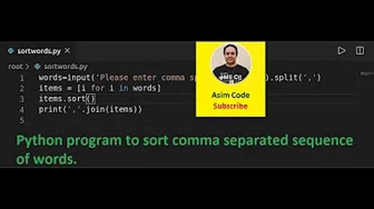 Python Program To Sort Comma Separated Sequence Of Words 1978