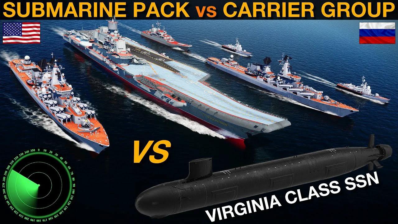 3 x US Virginia Class Submarines vs Russian Carrier Group (PvP Naval ...