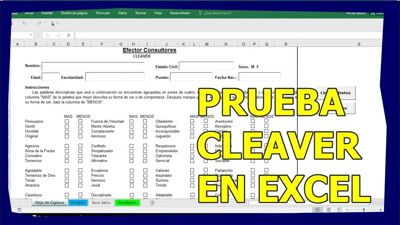 Calificar la Prueba Cleaver en Excel resultados gráficos y descriptivos