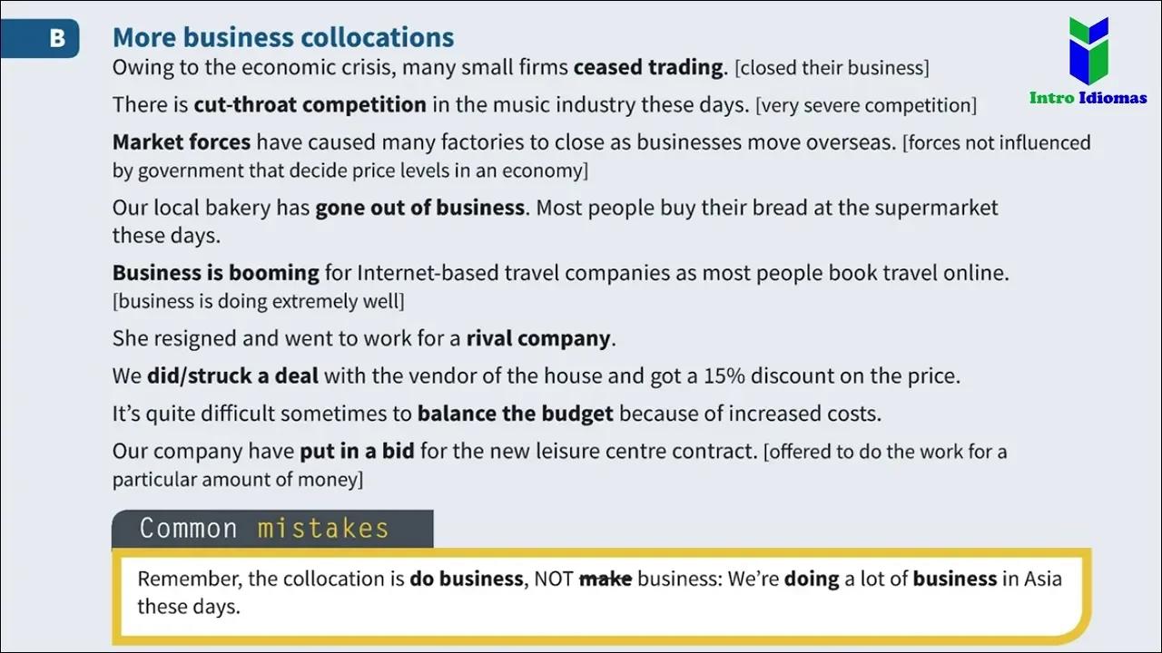 031 - English collocations about BUSINESS - Unit 31 - ENGLISH ...