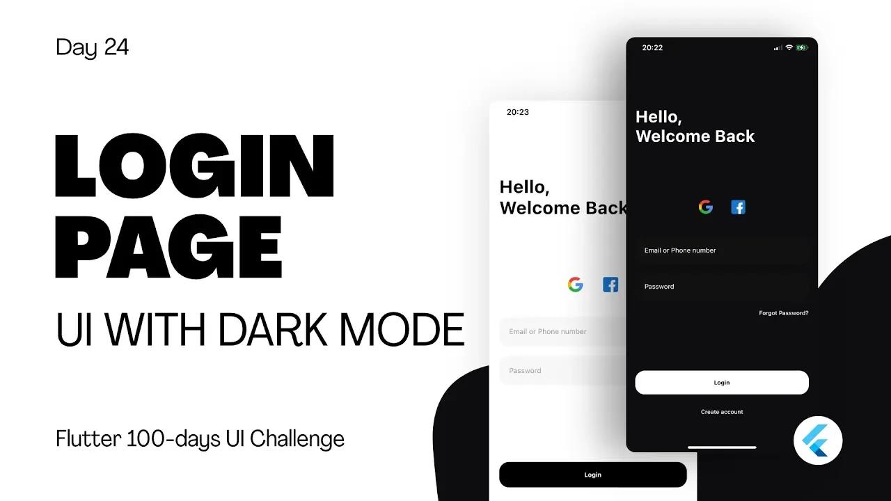 Flutter Ui Tutorial Login Page With Darklight Theme Ui Design Day 24