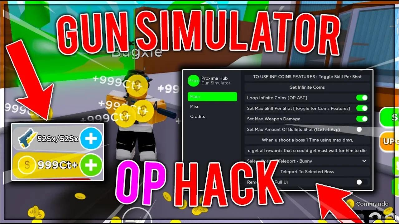 Roblox Gun Simulator Hack Script GUI : INFINITE COINS, MAX DAMAGE, ONE ...