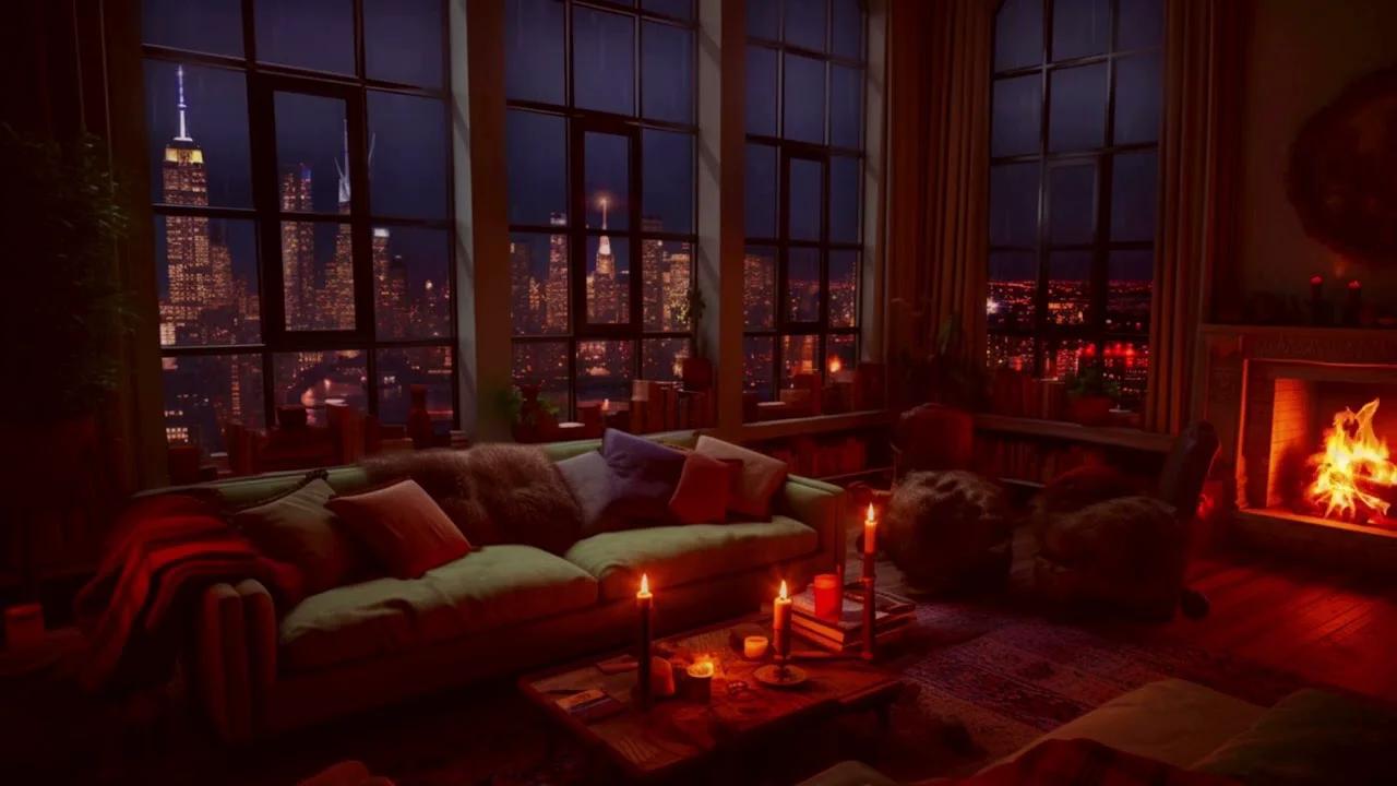Rainy Night in a Cozy New York Loft - ASMR Ambience with Thunderstorm ...