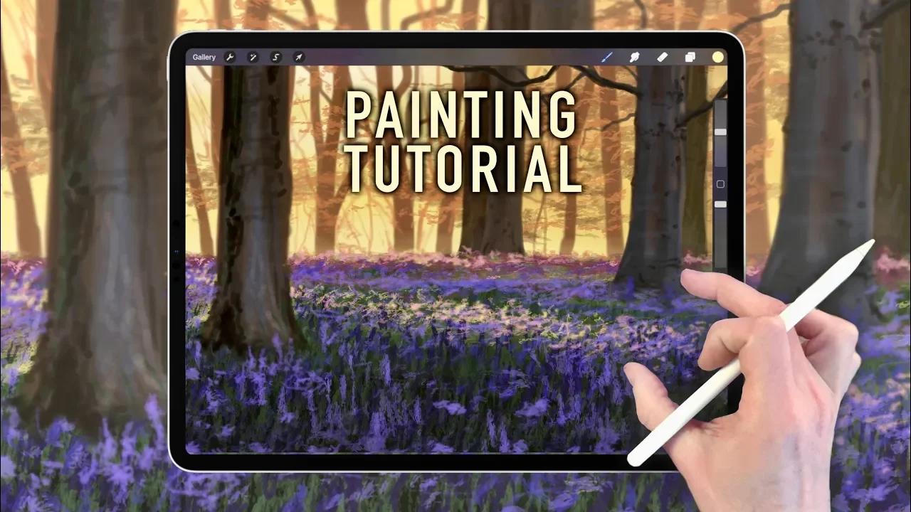 IPAD PAINTING TUTORIAL - Spring woodland landscape in Procreate