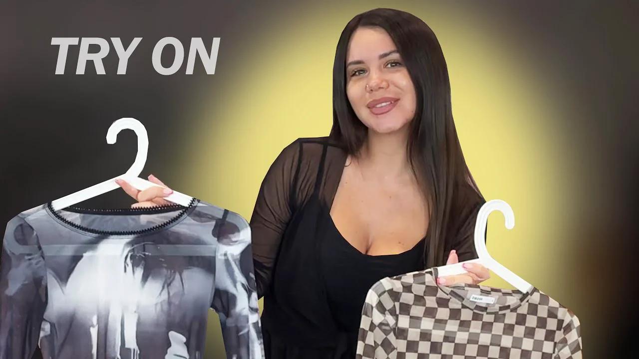 Bold try-on of Transparent Long Sleeves with nothing underneath