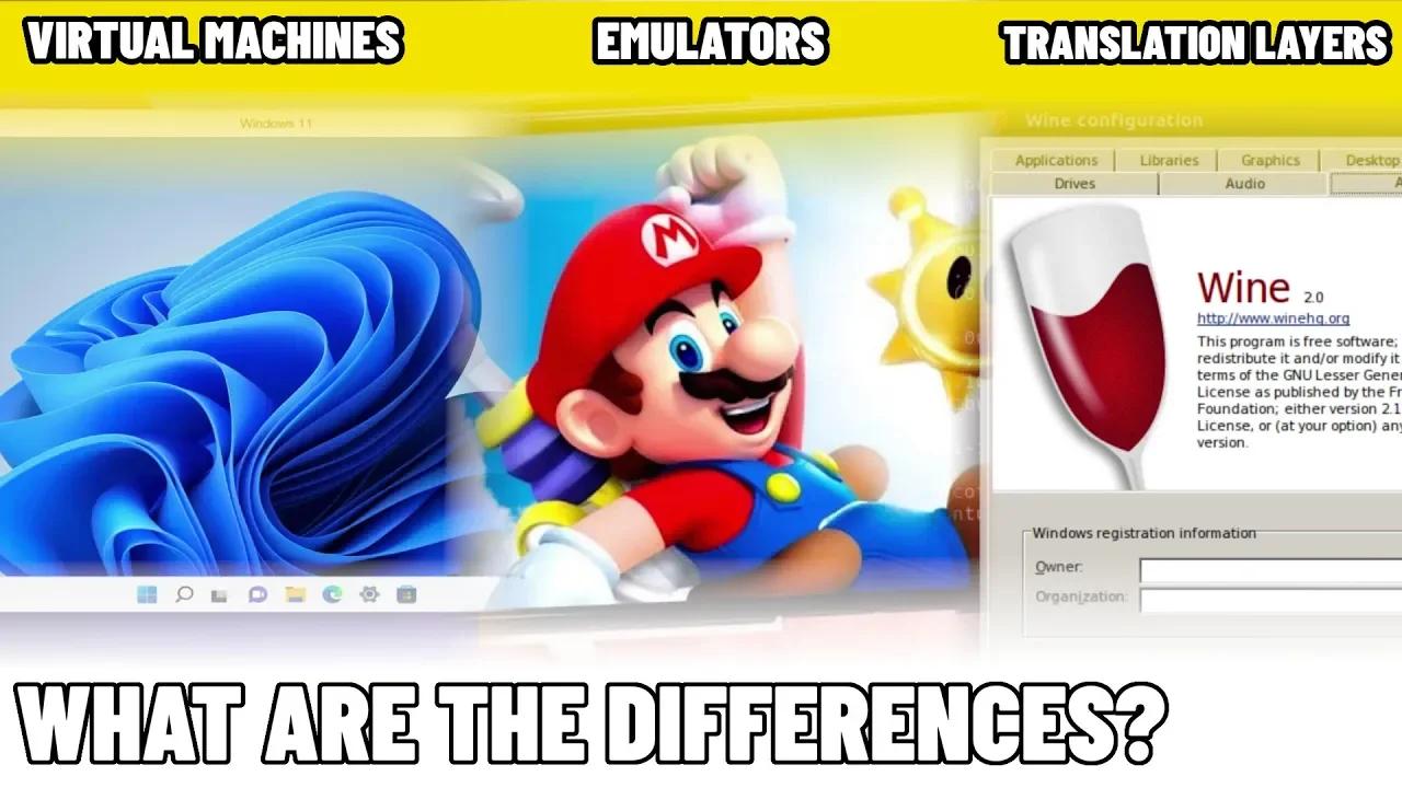 Emulators vs virtual machines vs translation layers | How do they work?