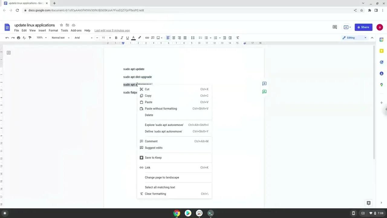 How to update the Linux container and Linux applications on a Chromebook