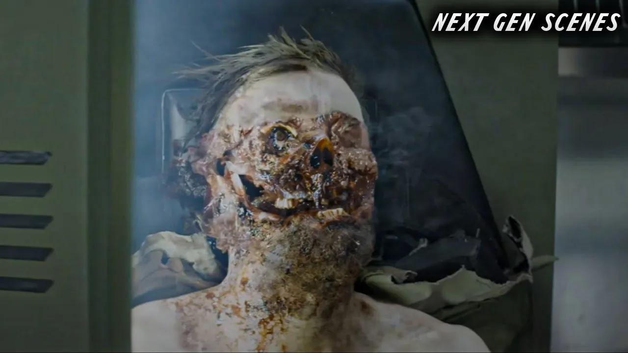 Elysium Kruger face reconstruction with Crowe & Frey locked in room with the child Scene 4K