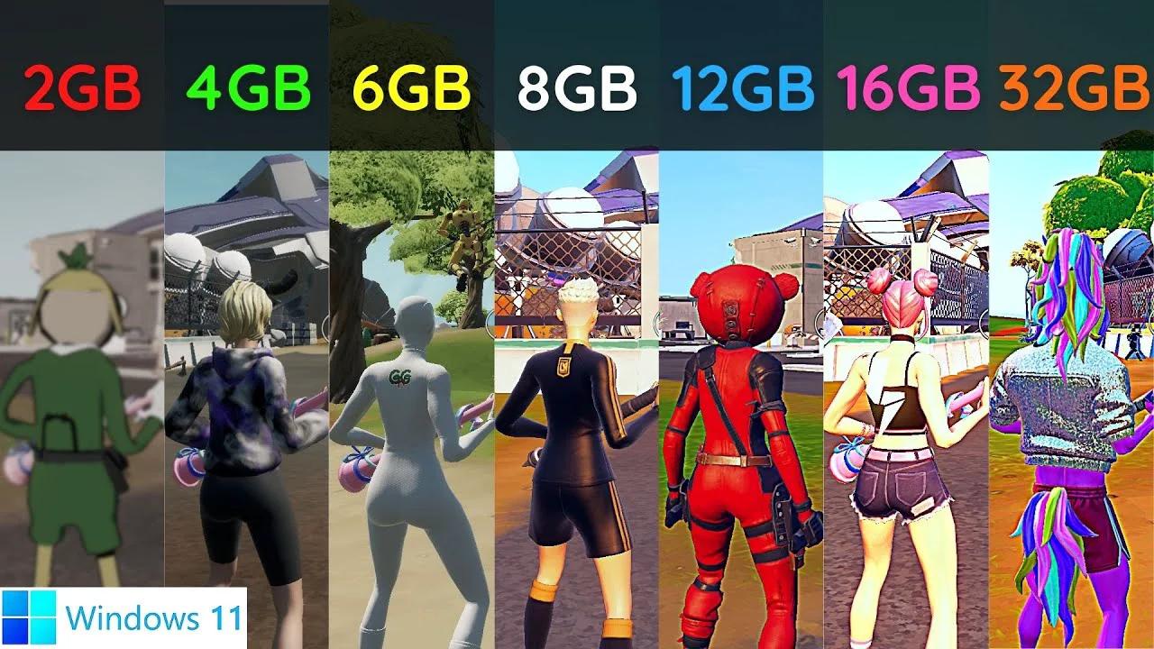 Fortnite Windows 11 2gb ram vs 4gb ram vs 6gb ram vs 8gb ram vs 12gb ...