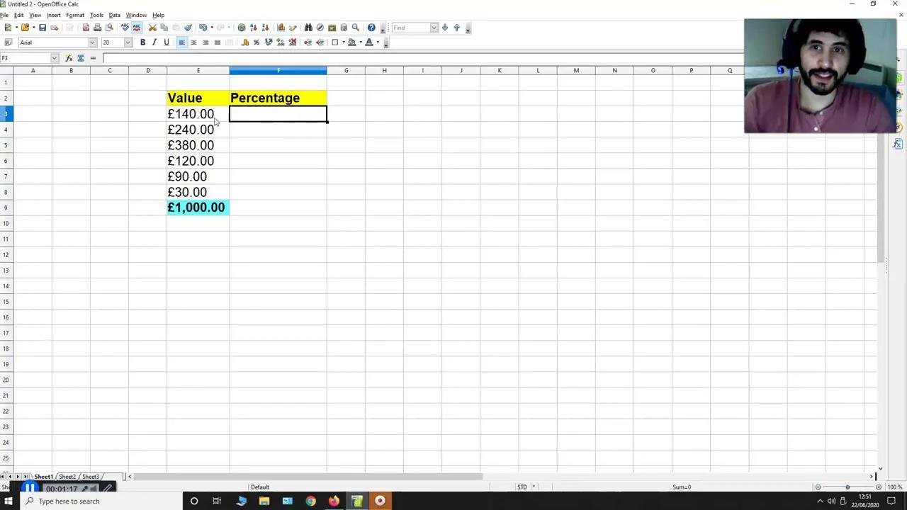 How to get the percentages of values in a column, relative to one specific value (Open Office 4)