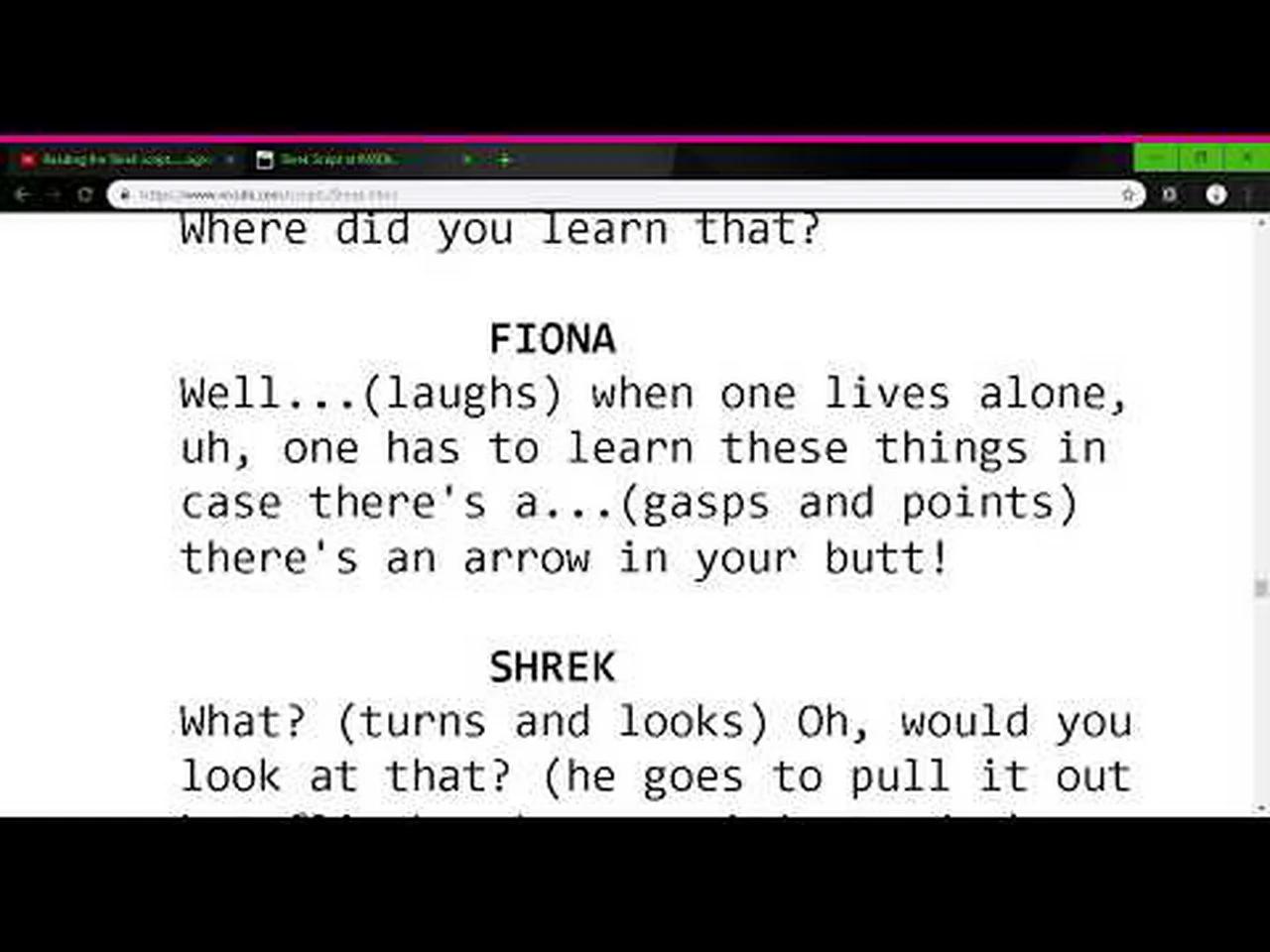 Reading the Shrek script part 3