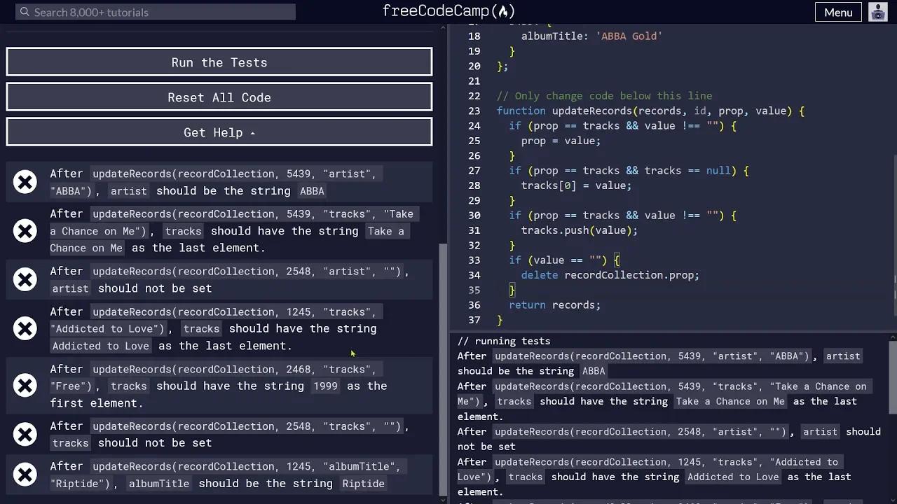 Record Collection FreeCodeCamp Org