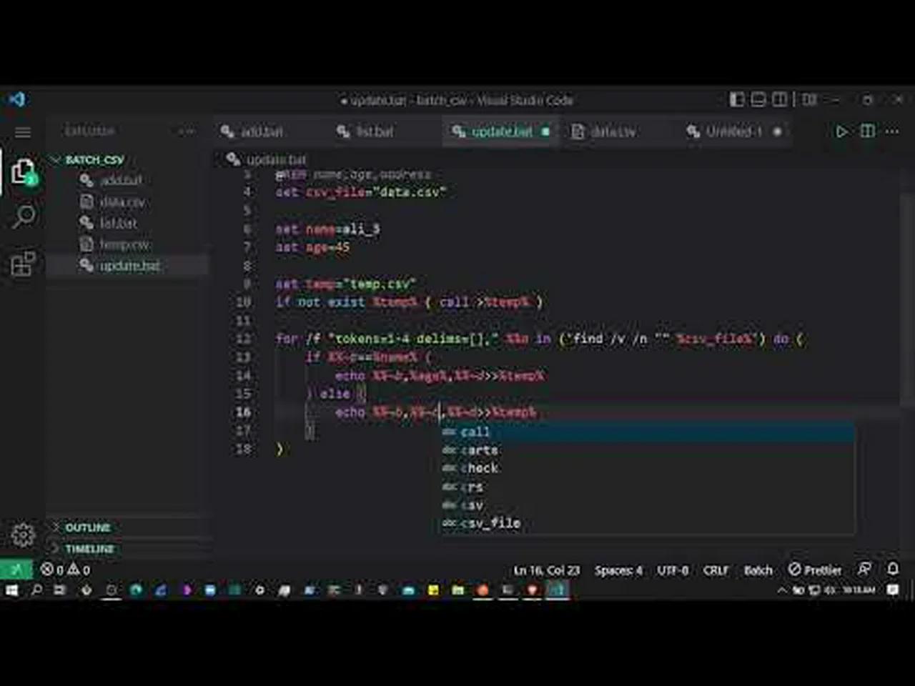 Batch tutorial 🎆 batch tutorial | Update record in CSV using batch | batch scripting