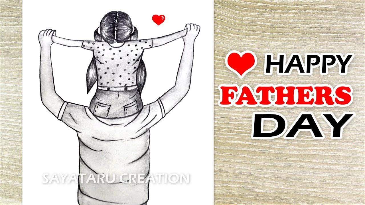 How to draw Father's Day drawing with pencil sketch, Easy way to draw ...