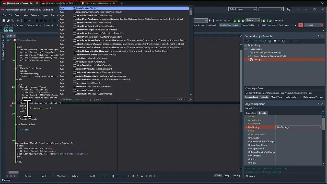 Delphi Tutorial Tms Fnc Websocket Server With Multiple Clients Connected