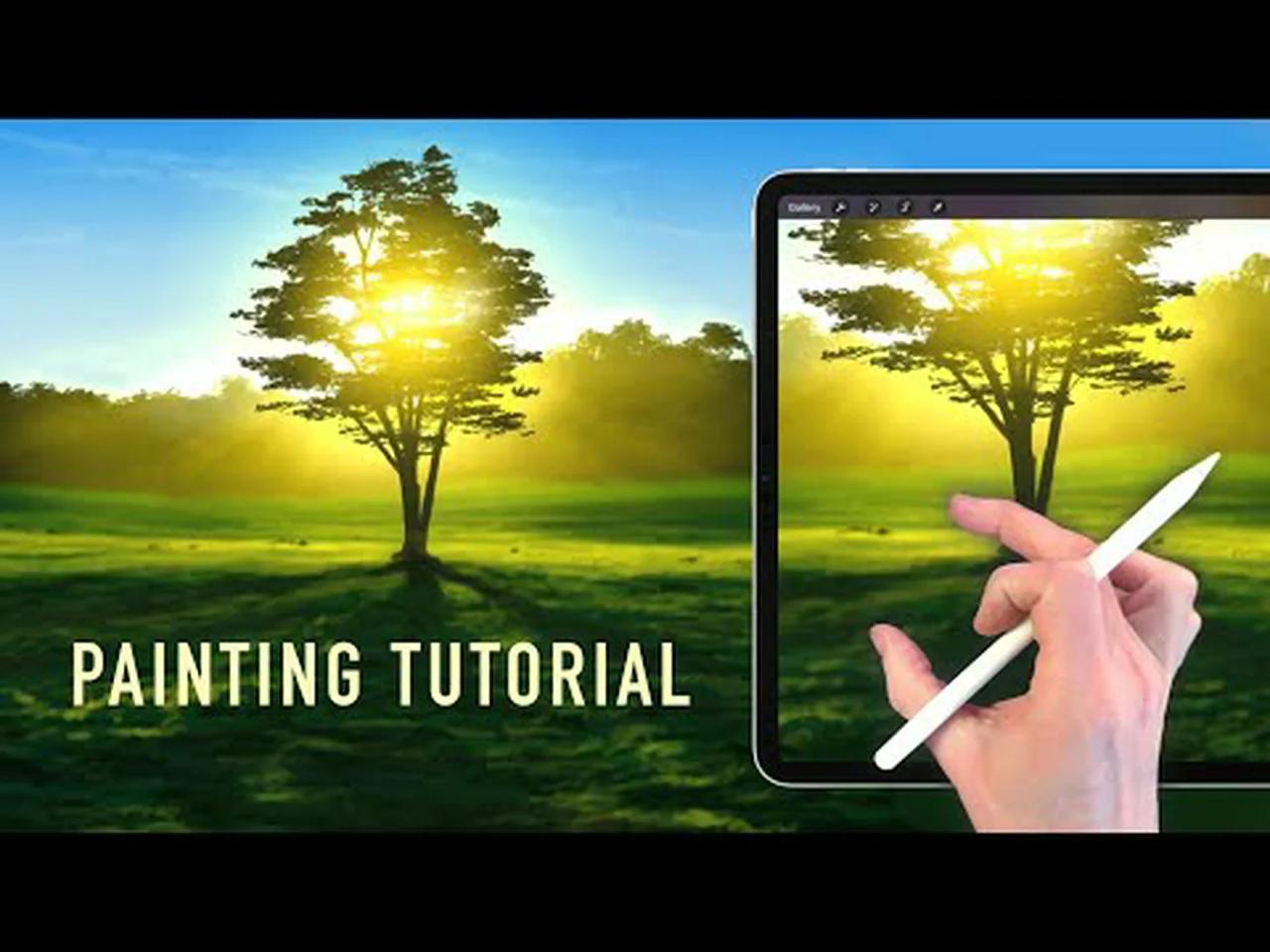 IPAD PAINTING TUTORIAL - Spring Tree Sunrise Landscape in Procreate