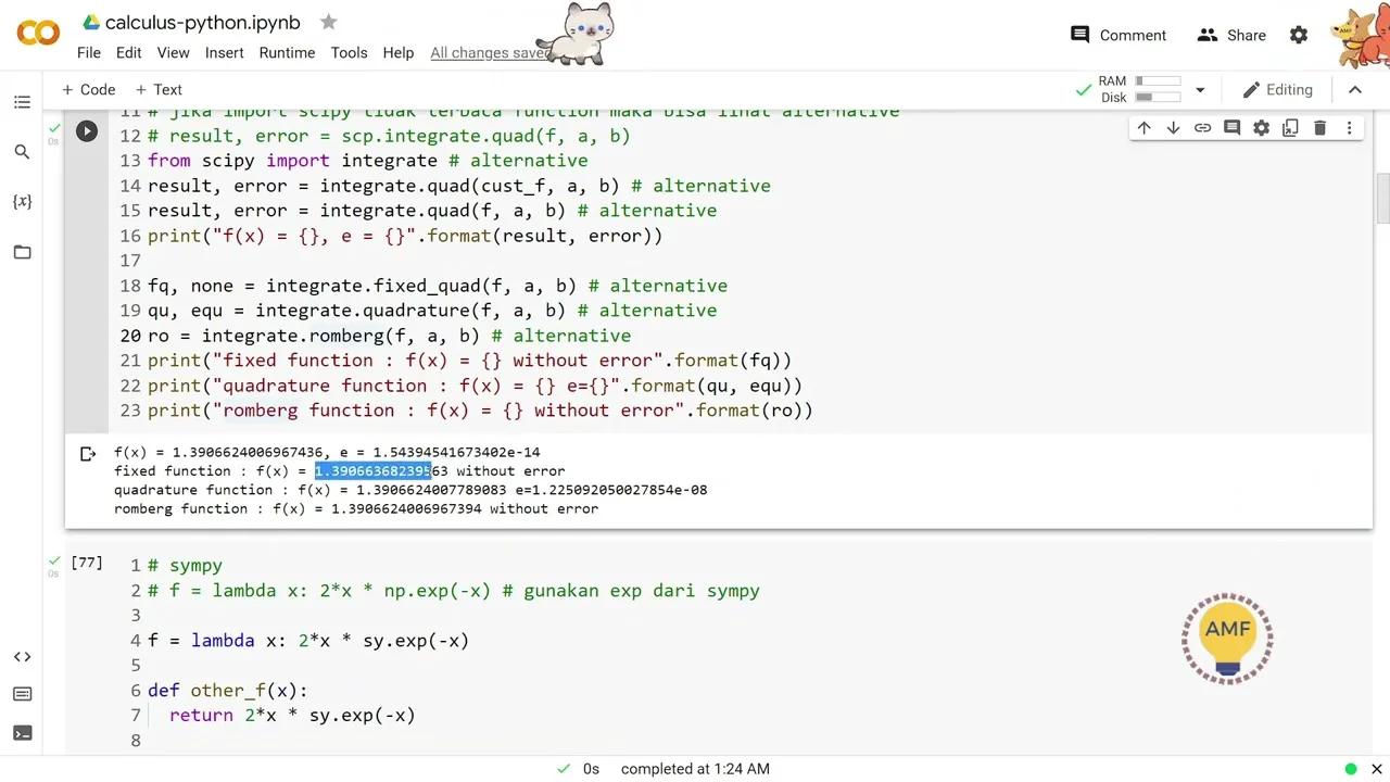 Belajar Calculus Python Google Colab #amflearning