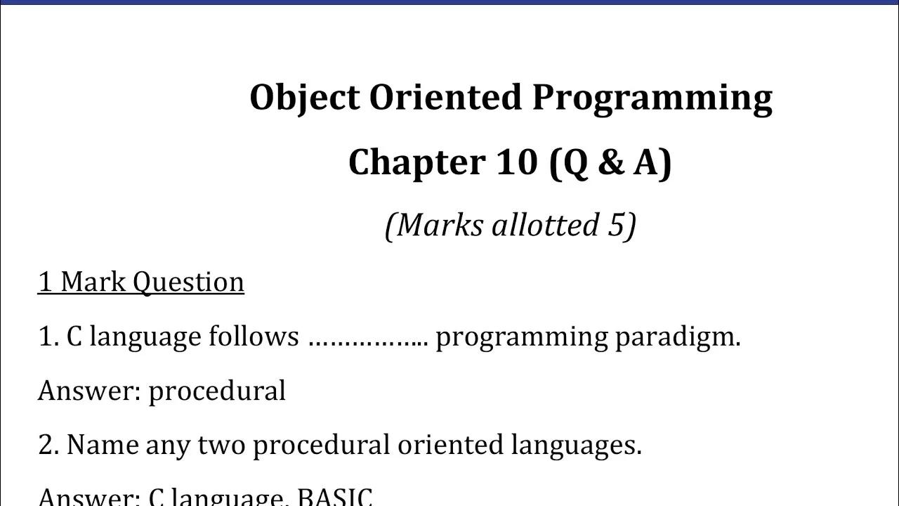 Chapter 10 Object Oriented Programming - Important Questions for HSLC 2023 Exam
