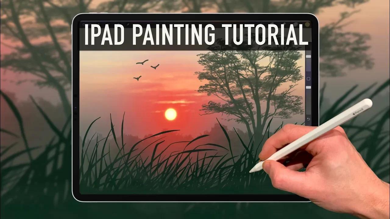 IPAD PAINTING TUTORIAL - Tree and Grass Silhouette landscape art in ...