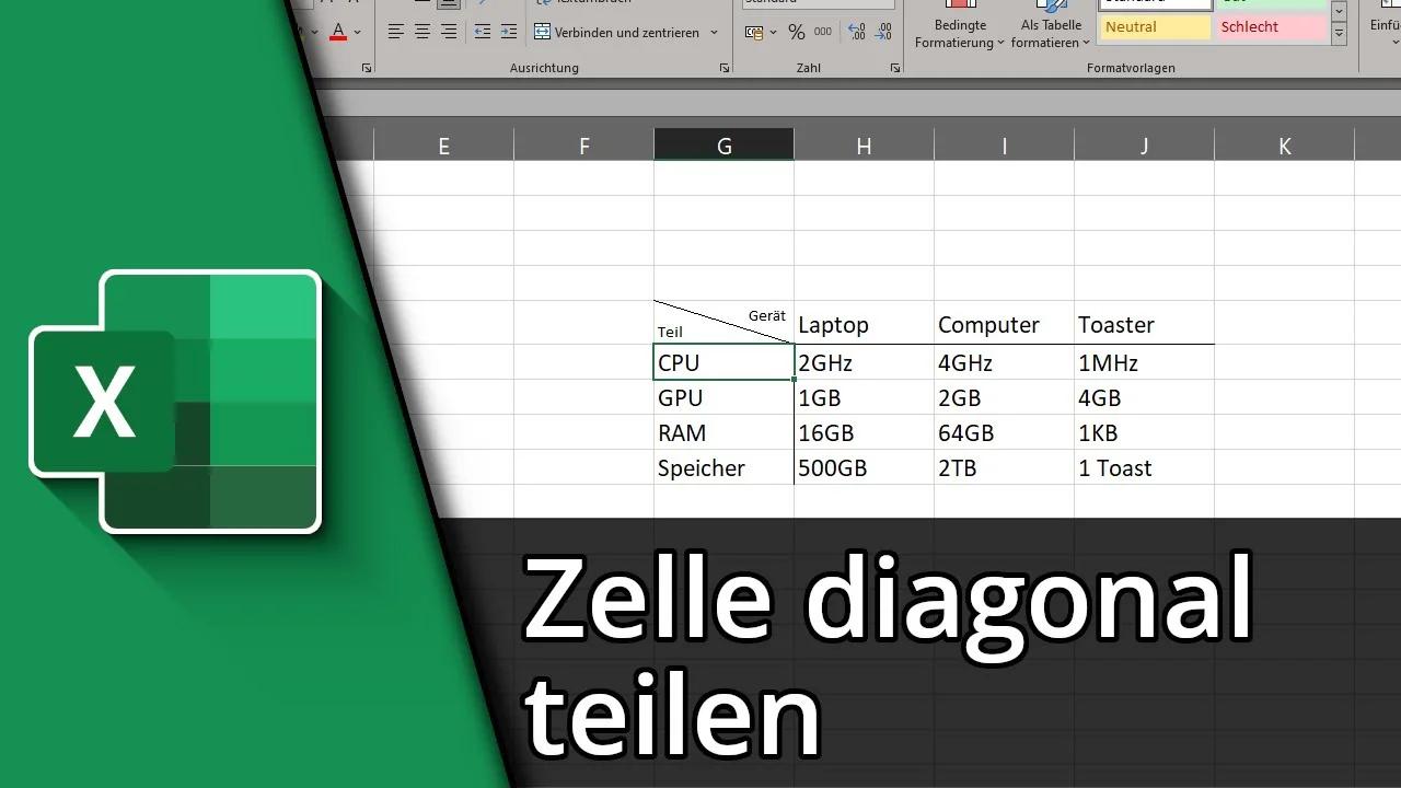 Excel Zelle diagonal teilen (mit zwei Texten beschriften) Tutorial