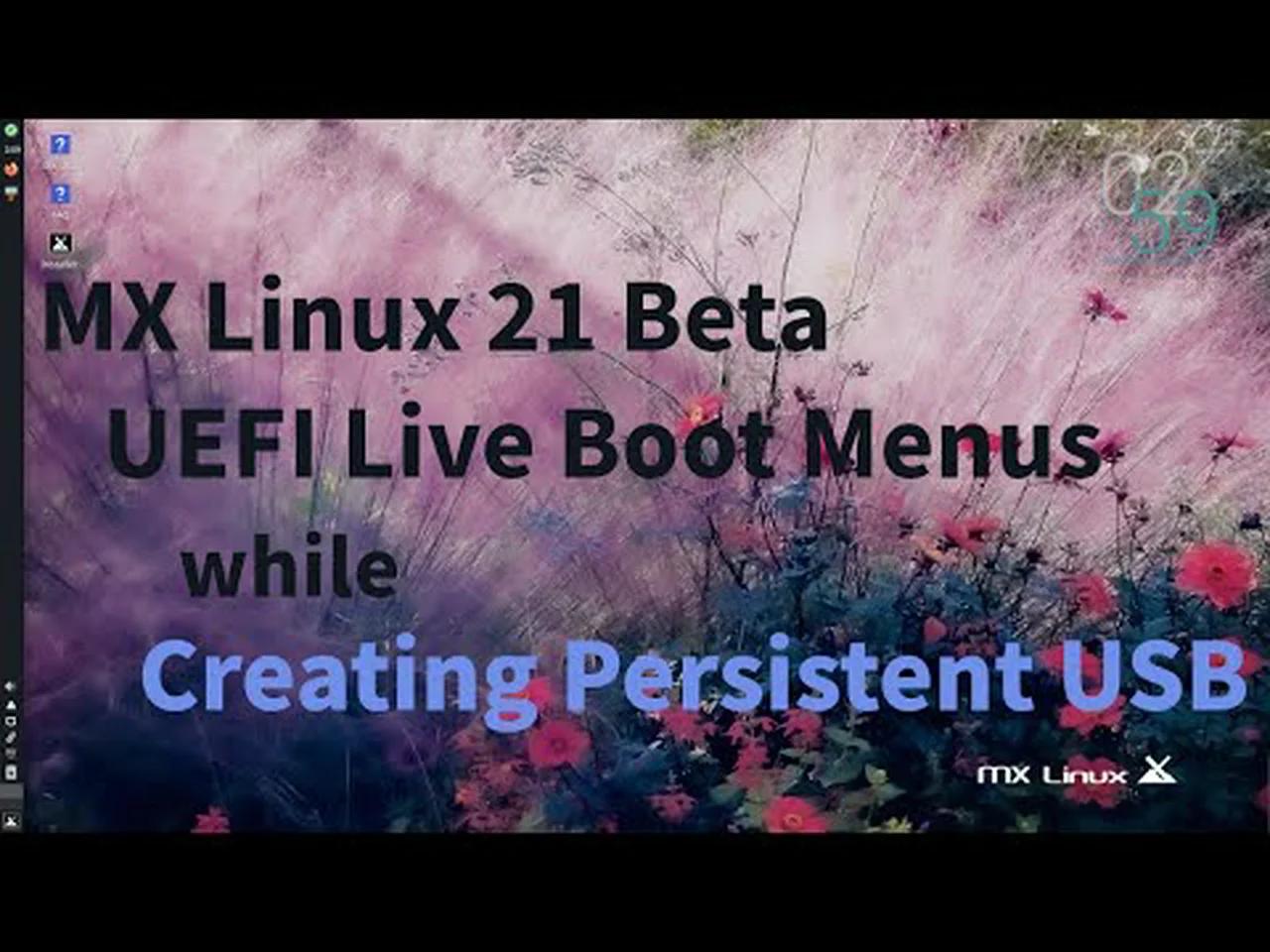 MX 21 UEFI Live Boot Menus Creating USB Persistence