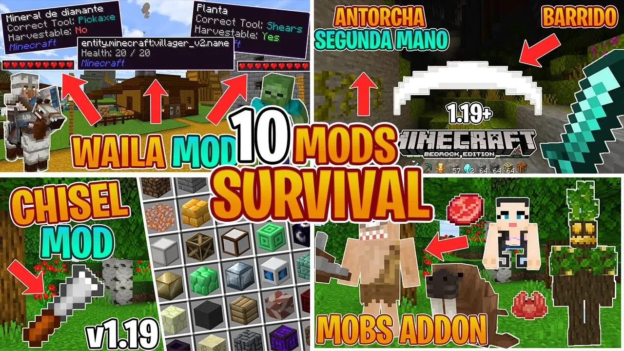 MEJORES ADDONS SURVIVAL para MINECRAFT PE 1.19 a 1.19.83 - Mods ...