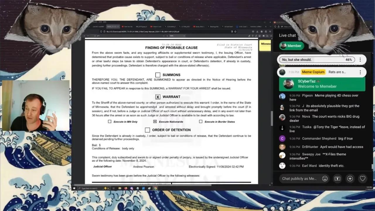 Meme Copium: Ethan Ralph’s Warrant - Did Piggy stream Aaron’s hearing w ...