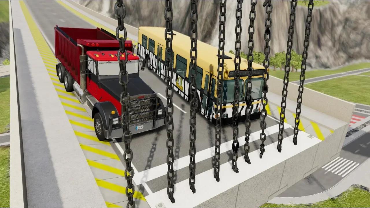 Heavy Vehicle High Speed Jumps Through Vertical Giant Chain (Crash Test ...