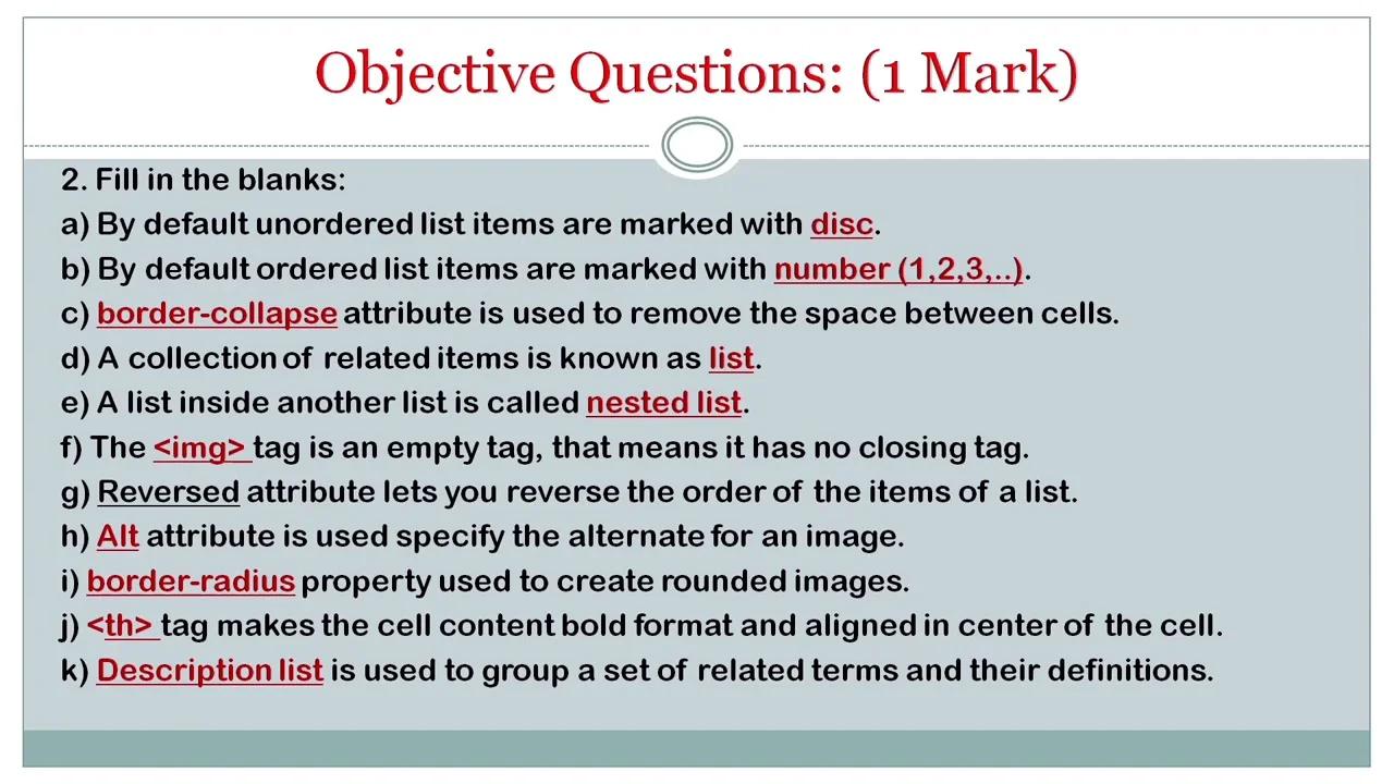 Class 10 Computer Science Chapter 2 Part 2 Additional Questions - Objective