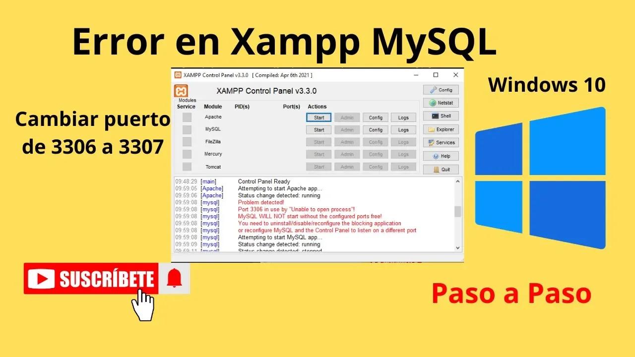 solucionar Errror en Xampp Control Panel-Port 3306 in use by "Unable to open process"!