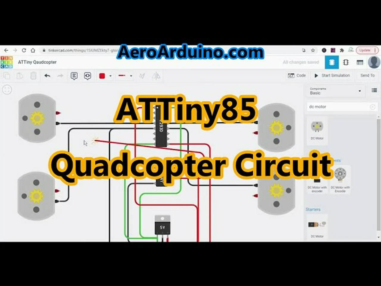 Simple ATTiny85 Quadcopter Circuit in Tinkercad Simulation