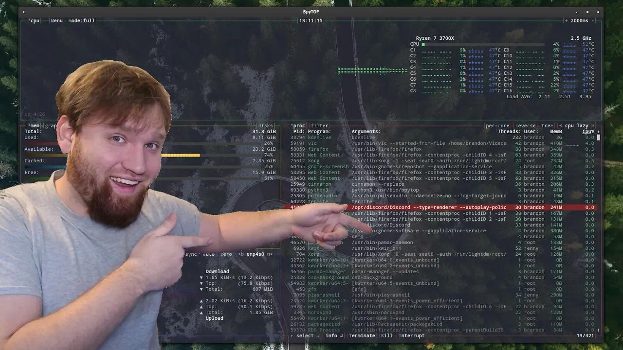 Linux Terminal System Monitors! bpytop / glances / htop