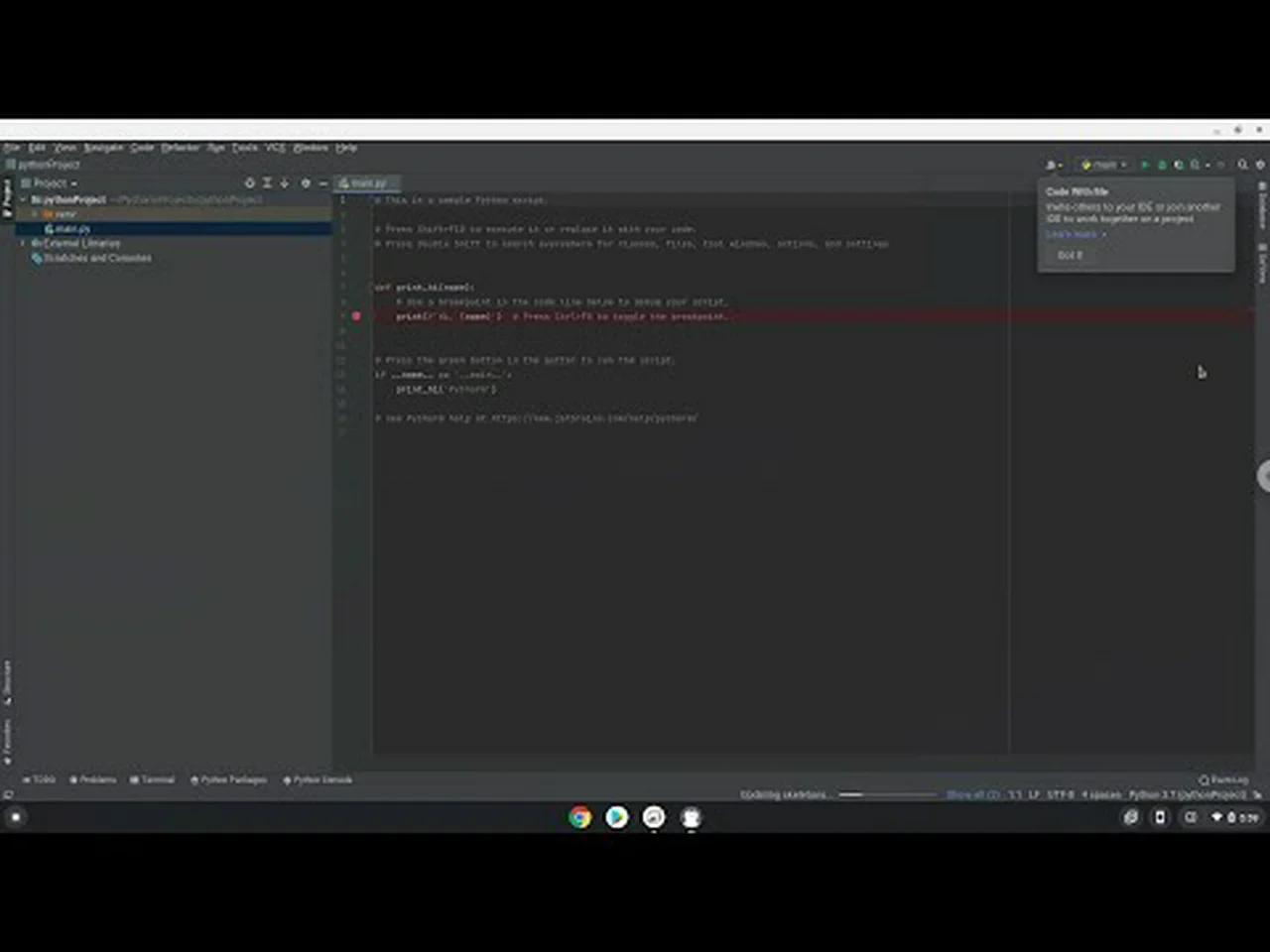 How to install PyCharm 2021 on a Chromebook - Professional Edition
