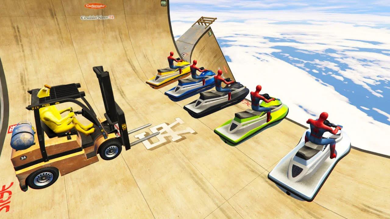 GTA 5 FORKLIFT Ragdolls Mega Ramp Jumps/Fails Peely Fortnite Vs ...