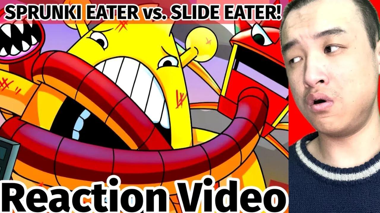 Reacting to SPRUNKI EATER vs SLIDE EATER! (Cartoon Animation) by GameToons