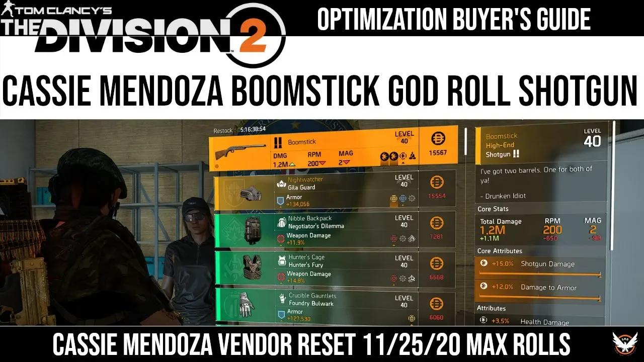 The Division 2 | Cassie Mendoza Vendor Reset | Boom Stick God Rolled ...