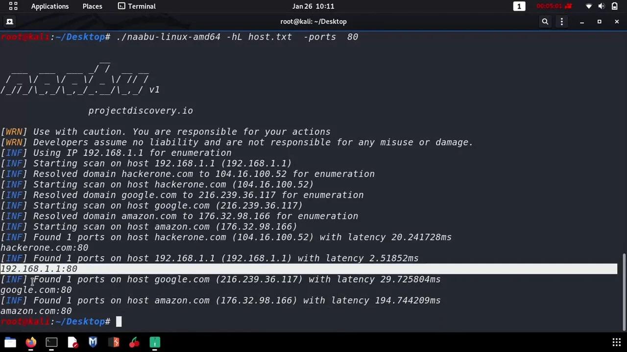 Naabu Kali Linux - A fast port scanner enumerate valid ports for hosts
