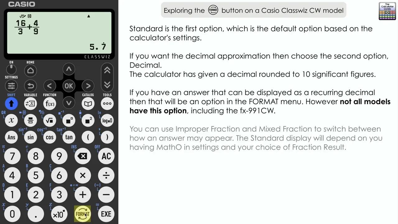 Exploring The Format Button On A Casio Classwiz Cw Model Casiocalculator Classwiz Calculator