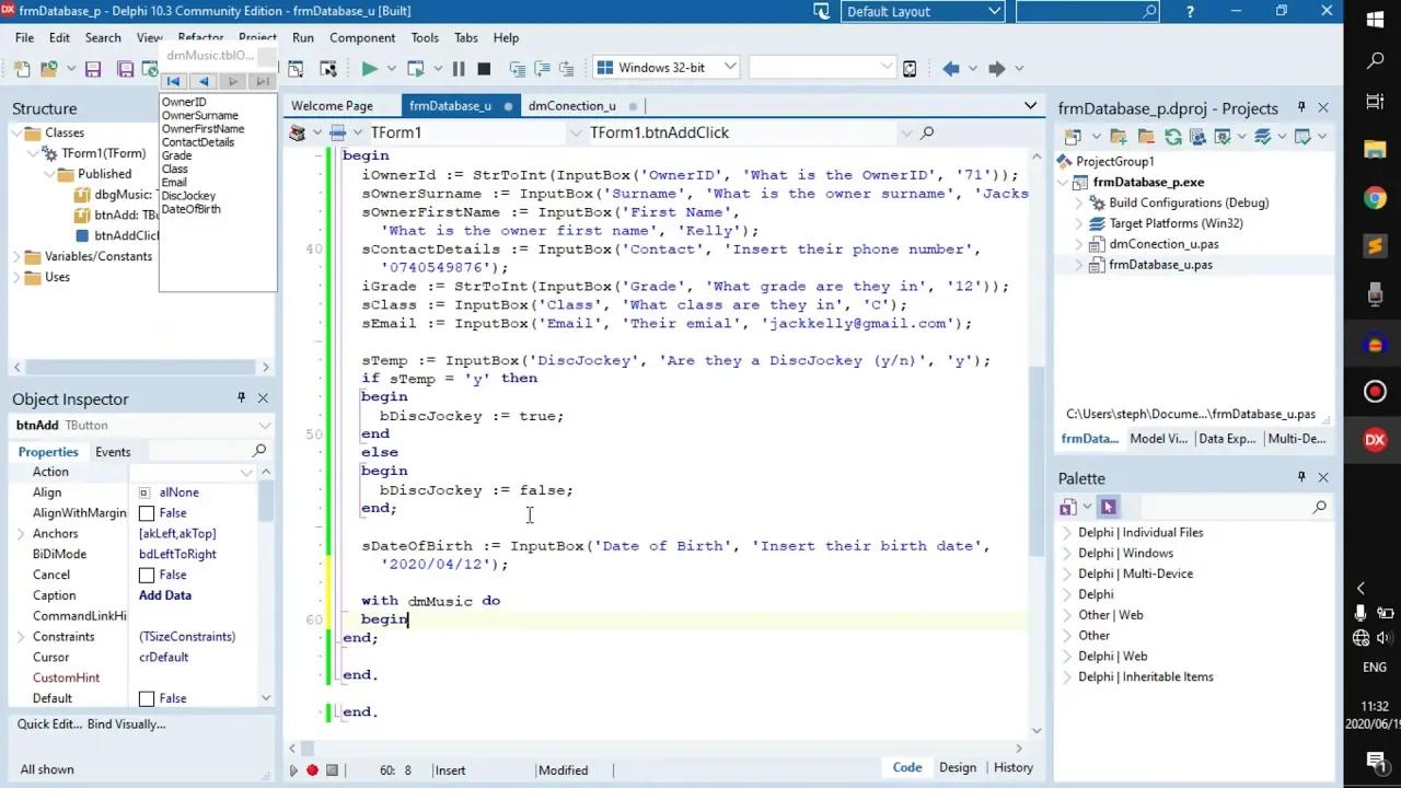 Inserting data into a database - Delphi Tutorial (Part 49) Inserting data into a database - Delphi Tutorial (Part 49)
